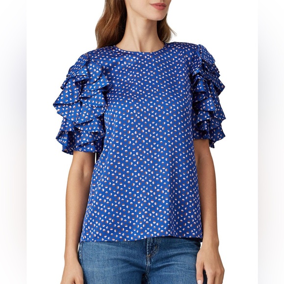 kate spade | Tops | Kate Spade Geo Dot Ruffle Sleeve Satin Top | Poshmark